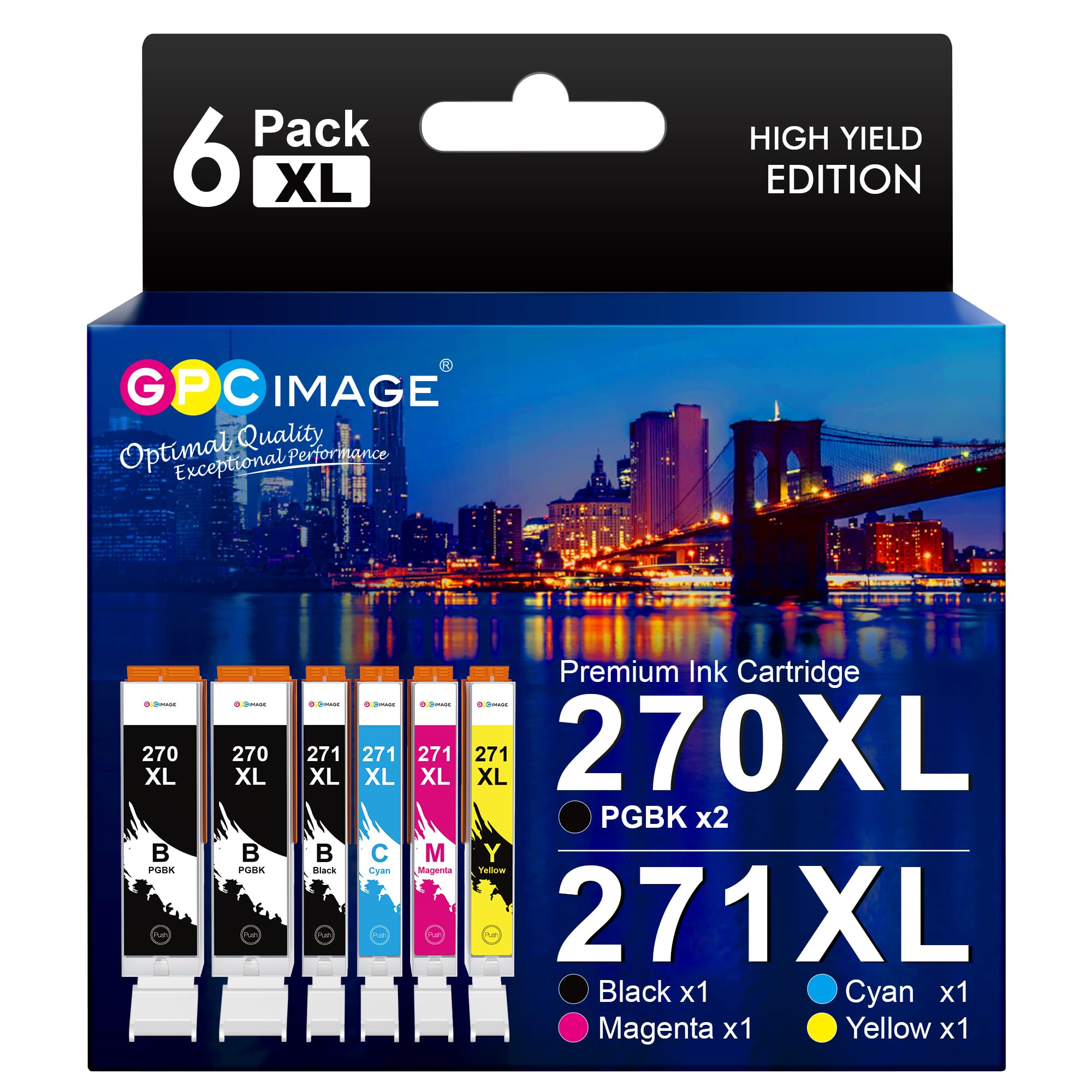 GPC Image Compatible PGI-270XL CLI-271XL Replacement for Canon Ink Cartridges 270 and 271 Combo Ink to use with PIXMA MG7720 TS9020 TS6020 MG6821 Tray(PGBK Black Cyan Magenta Yellow, 6 Pack)