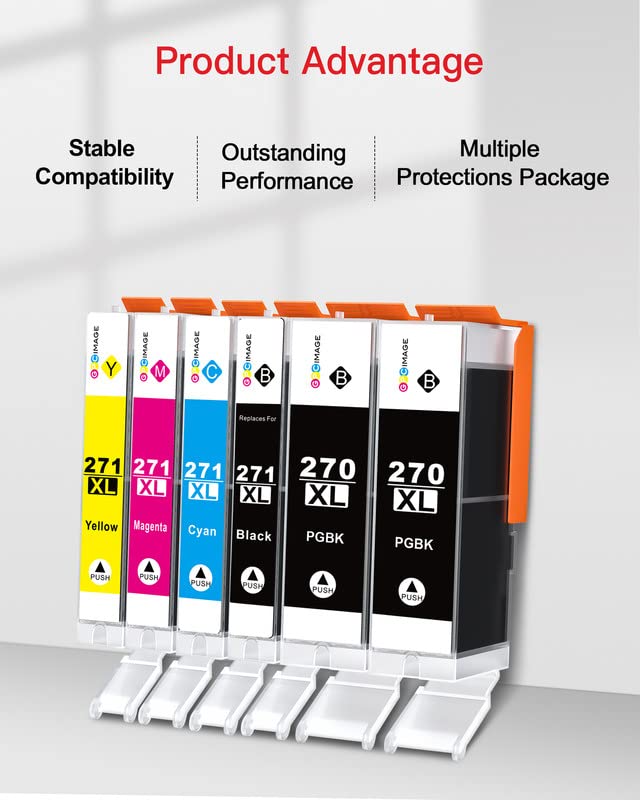 GPC Image Compatible PGI-270XL CLI-271XL Replacement for Canon Ink Cartridges 270 and 271 Combo Ink to use with PIXMA MG7720 TS9020 TS6020 MG6821 Tray(PGBK Black Cyan Magenta Yellow, 6 Pack)