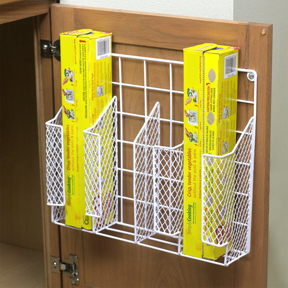 Home Basics Organizer Rust Resistant, Perfect for Food Storage, Silver Foil, Wax Paper, Sandwich Bags, Plastic Wrap-Mounts