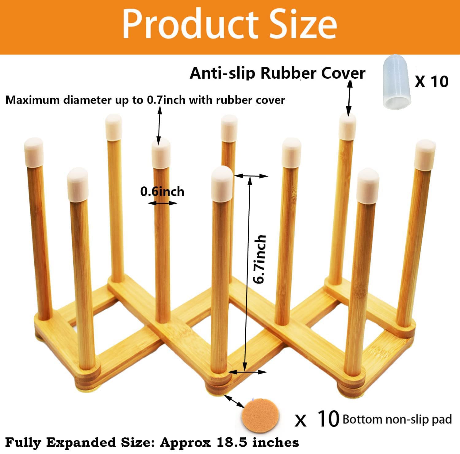 Cyauatt Bamboo Retractable Bottle Drying Rack Cup Dish Drying Rack,Sports Water Bottle and Mug Drainer Stand, Plastic Bag Dryer Rack and Multifunctional Drying Rack for Kitchen Countertop