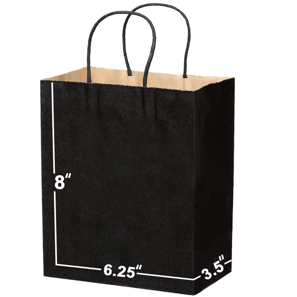 [100 Bags] 6.25x3.5x8. Kraft Paper Gift Bags with Handles Bulks. Ideal for Shopping, Packaging, Retail, Party, Craft, Gifts, Wedding, Recycled, Business, Goody and Merchandise Bag (White)