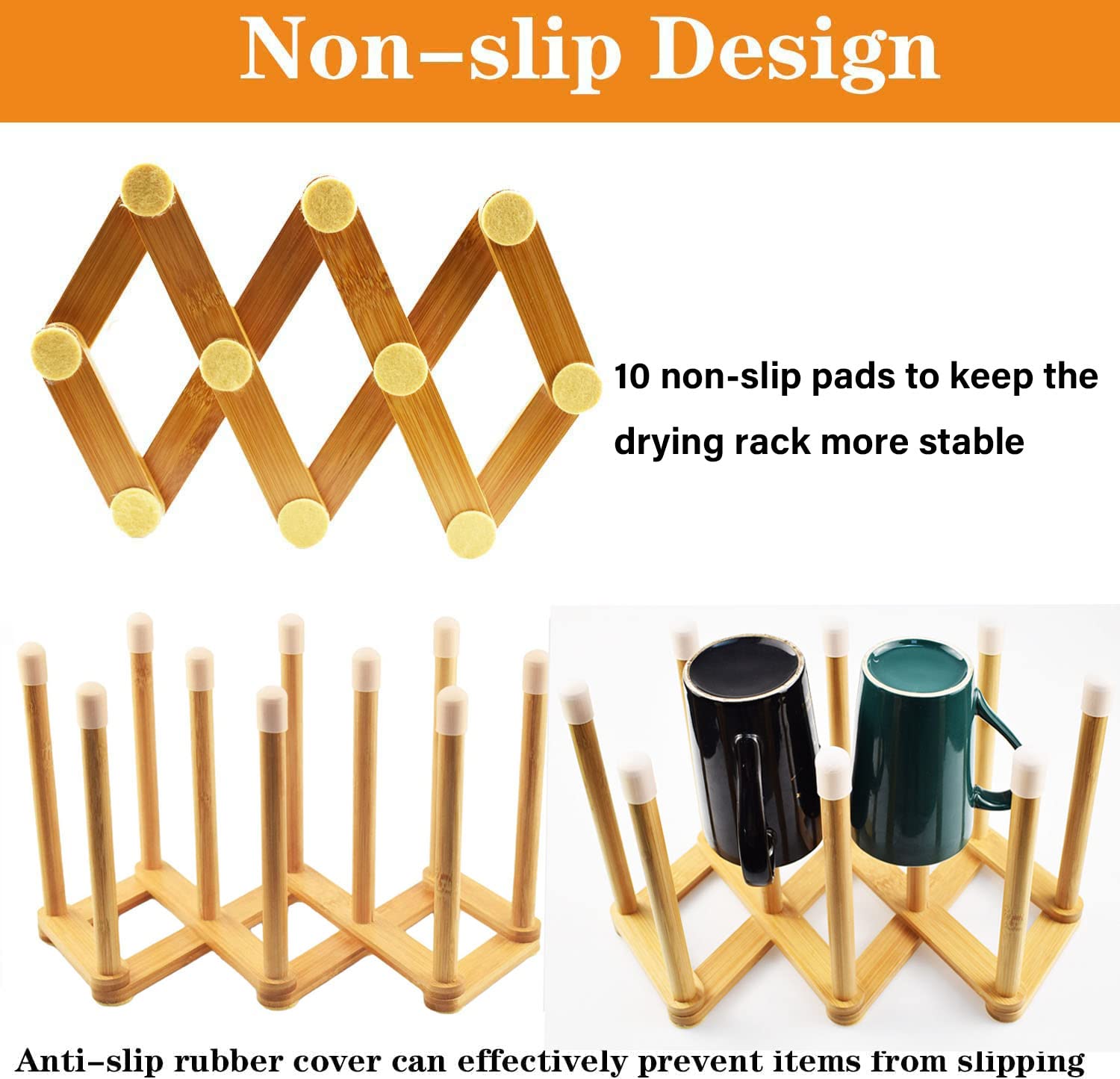 Cyauatt Bamboo Retractable Bottle Drying Rack Cup Dish Drying Rack,Sports Water Bottle and Mug Drainer Stand, Plastic Bag Dryer Rack and Multifunctional Drying Rack for Kitchen Countertop