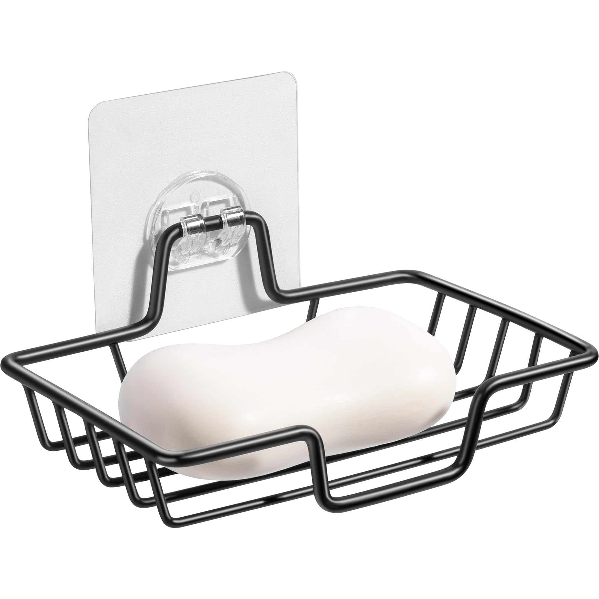 Rainspire Soap Dish Holder, No Drilling, 304 Rustproof Stainless Steel, Wall Mounted Soap Holder Soap Tray Bar Soap Sponge Holder for Bathroom & Kitchen, Square, Black