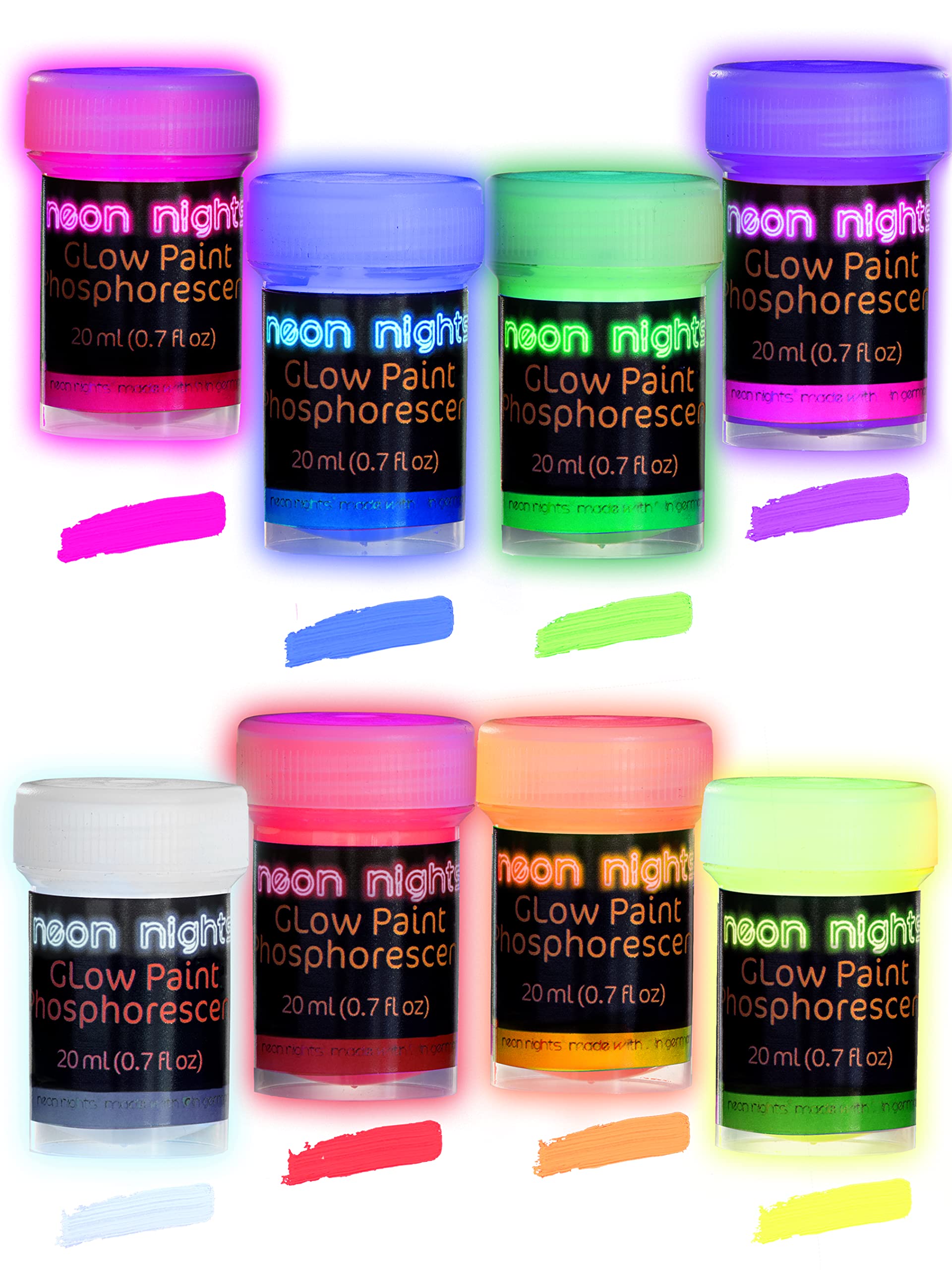 neon nights Glow-in-The-Dark Paint - Multi-Surface Acrylic Paints for Outdoor and Indoor Use on Canvas & Walls - Gifts for Artists - Phosphorescent - Stocking Stuffers for Boys and Girls