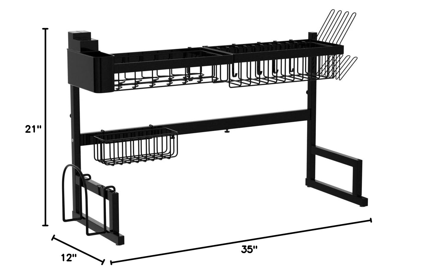 ADBIU 【Fit Sink 24.5"- 32" L】 2023 Version Over Sink Dish Drying Rack (Expandable Dimension) Snap-On Design 2 Tier Large Kitchen Dish Rack Stainless Steel Counter Organization and Storage