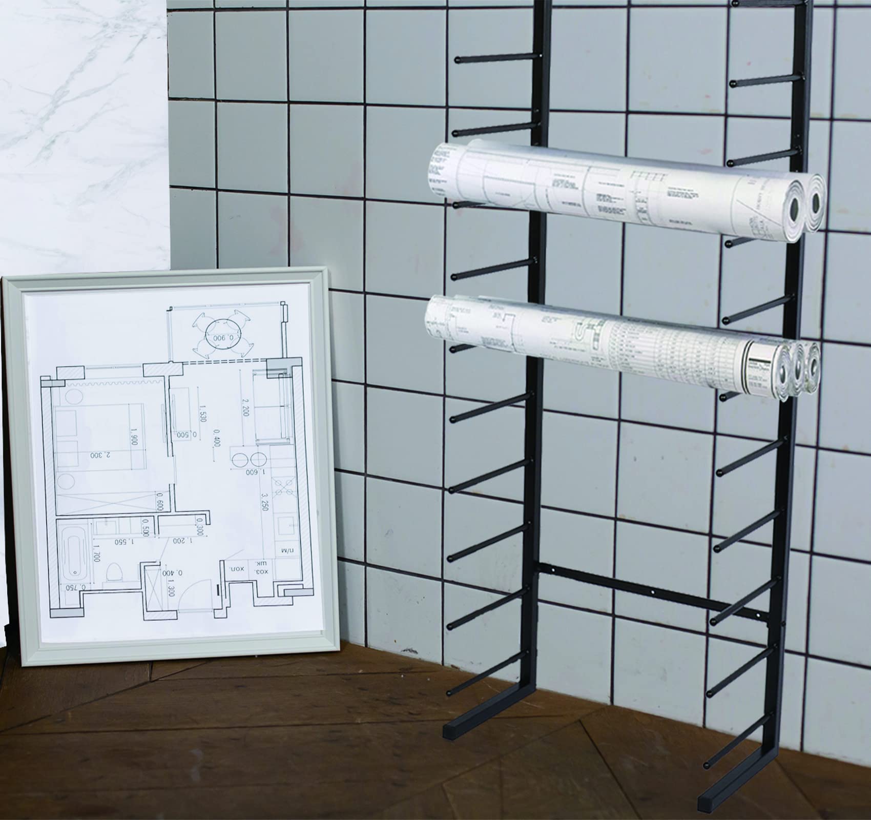 Wall Mount Blueprint Storage Rack Hanging Poster Display Rack Blueprint Roll File Holder,Art Paper Racks,Bulletin Board Paper Roll Holder Rack