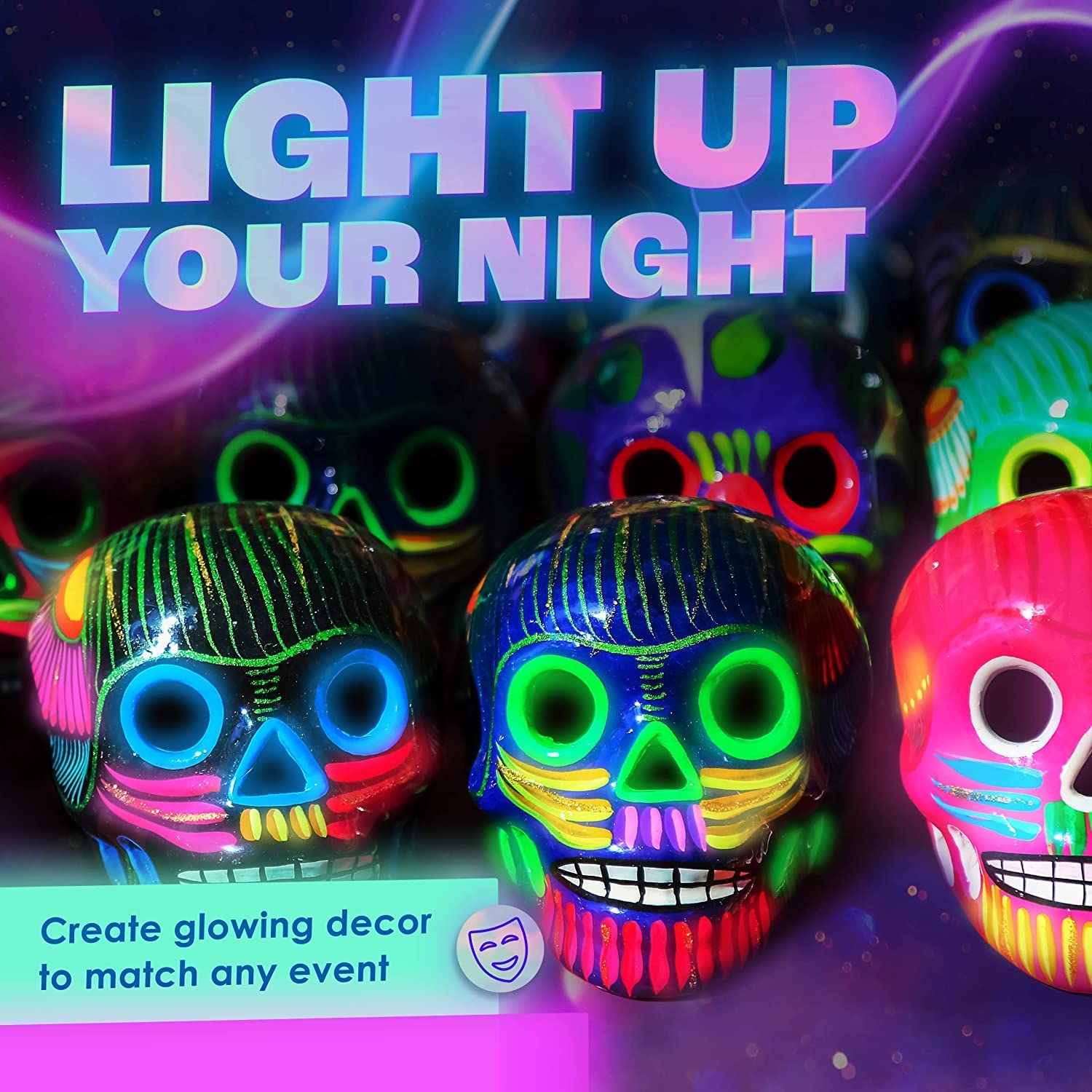 neon nights Glow-in-The-Dark Paint - Multi-Surface Acrylic Paints for Outdoor and Indoor Use on Canvas & Walls - Gifts for Artists - Phosphorescent - Stocking Stuffers for Boys and Girls