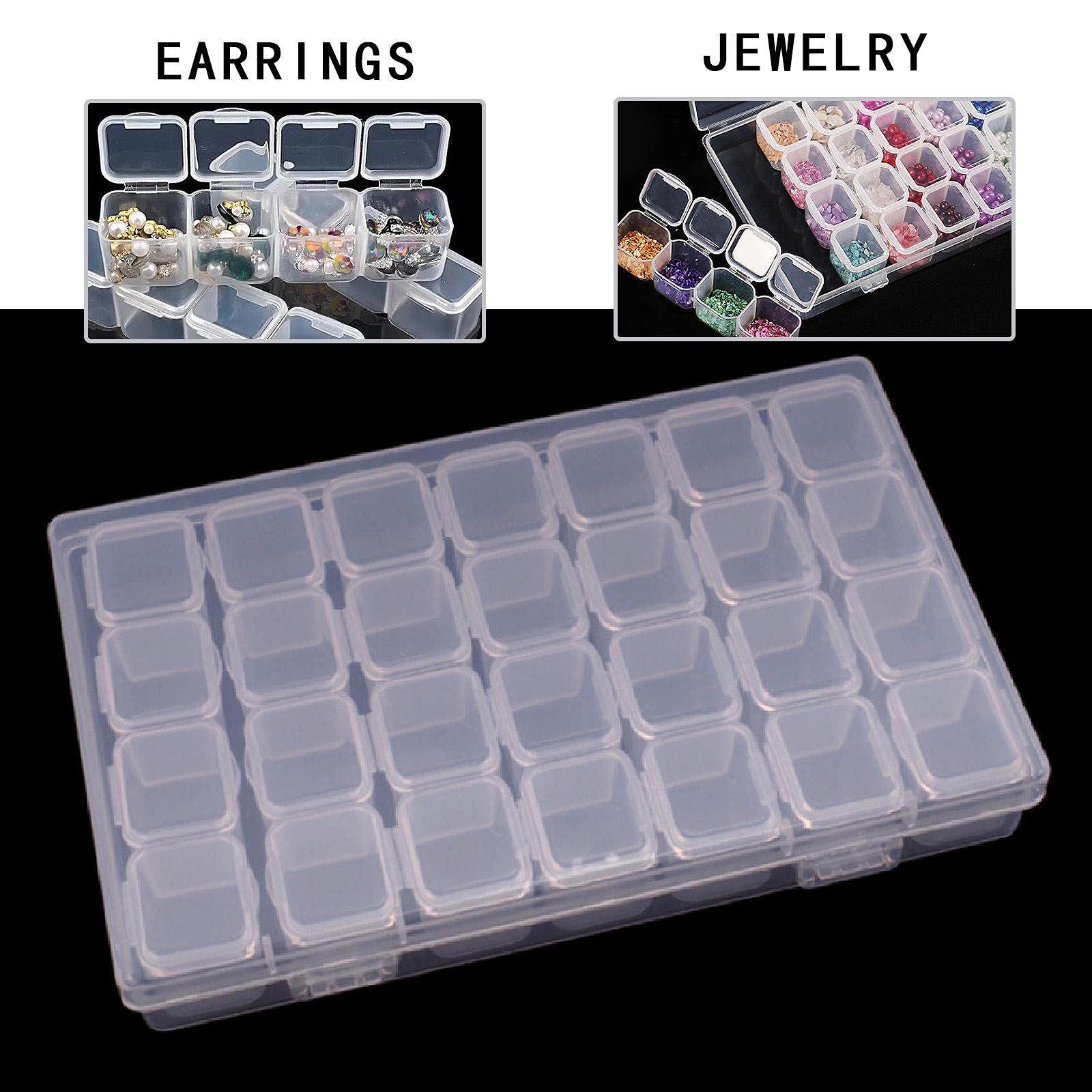 JANEMO 28 Girds Bead Storage Container,Portable Diamond Painting Storage Containers,Grid Storage Containers for Diamond Painting Accessories(Small Grid)