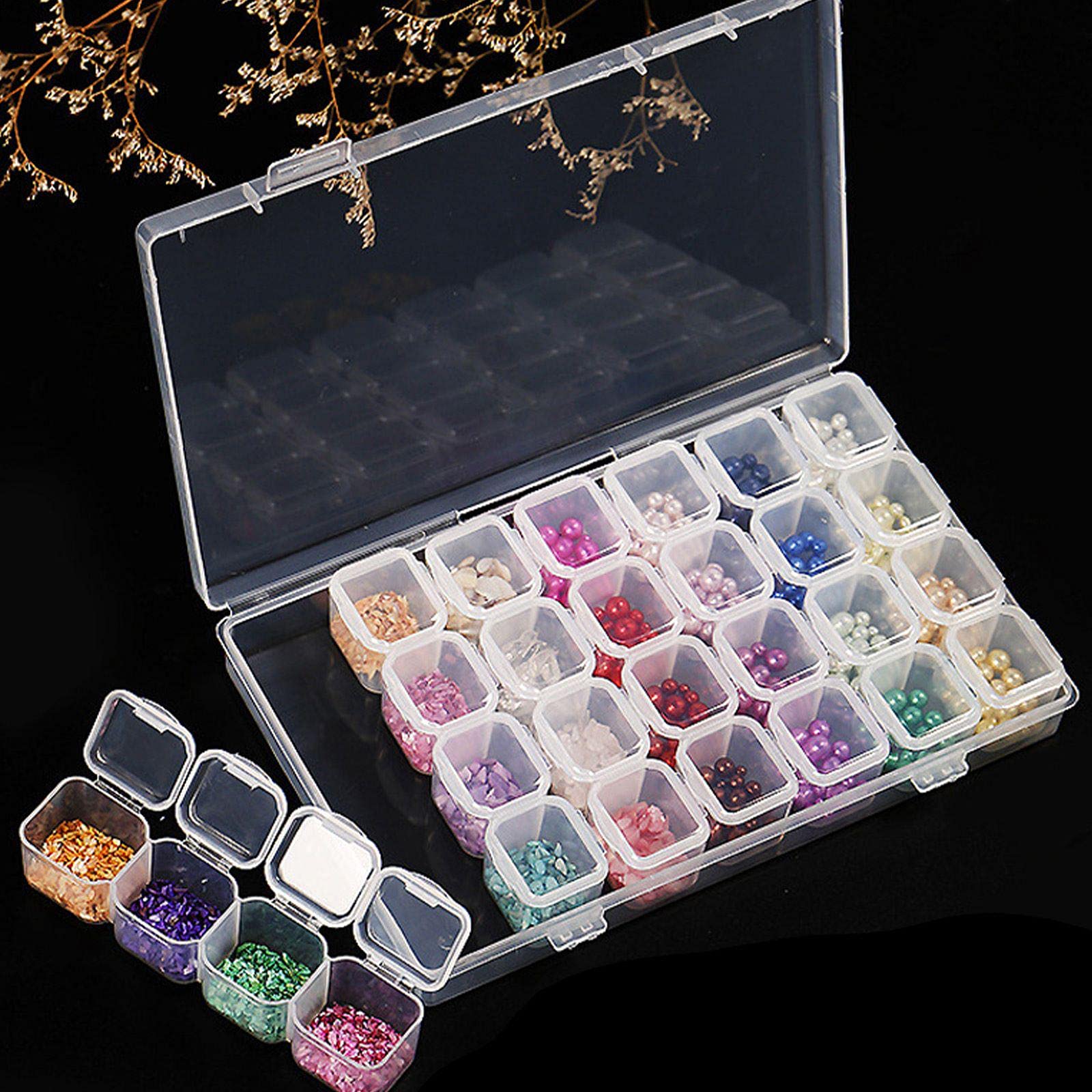 JANEMO 28 Girds Bead Storage Container,Portable Diamond Painting Storage Containers,Grid Storage Containers for Diamond Painting Accessories(Small Grid)