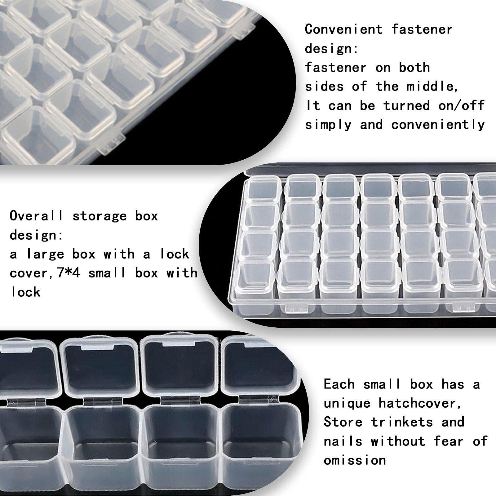JANEMO 28 Girds Bead Storage Container,Portable Diamond Painting Storage Containers,Grid Storage Containers for Diamond Painting Accessories(Small Grid)