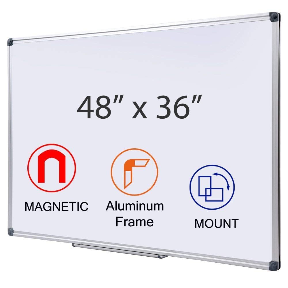 DexBoard 48 x 36-in Magnetic Dry Erase Board with Pen Tray| Aluminum Frame Portable Wall Large Whiteboard Message Presentation Board for Office & Classroom