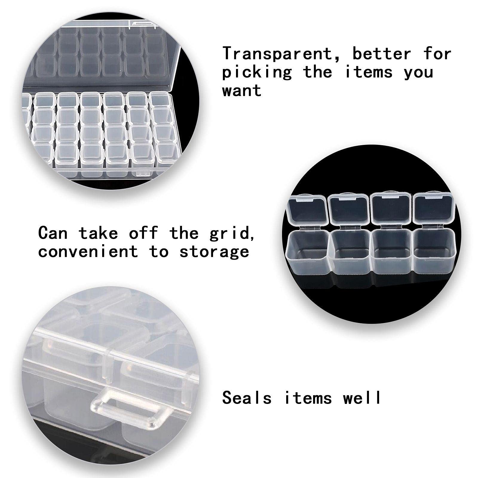 JANEMO 28 Girds Bead Storage Container,Portable Diamond Painting Storage Containers,Grid Storage Containers for Diamond Painting Accessories(Small Grid)
