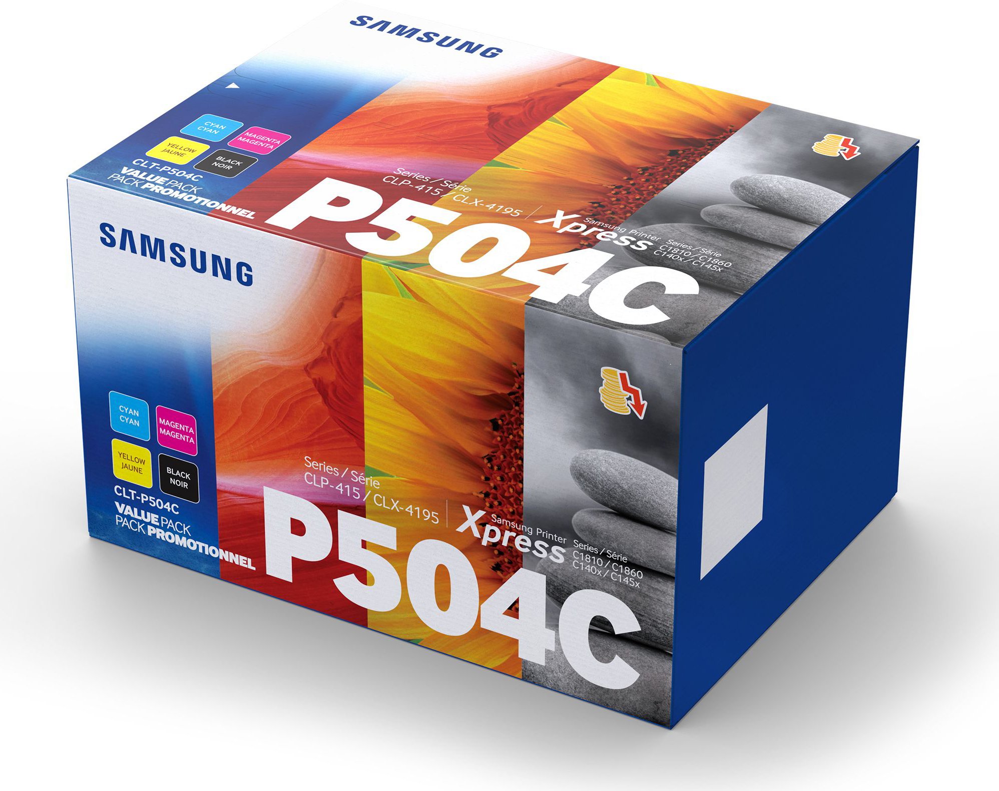 Samsung CLT-P504C - 4-Pack - Black, Yellow, Cyan, Magenta - Original - Toner Cartridge (SU400A) - for Samsung CLP-415, CLX-4195, MultiXpress SL-C1453, C1454, Xpress SL-C1404, C1810, C1860