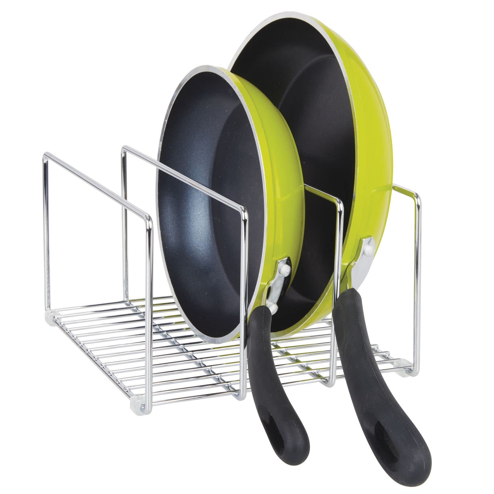 mDesign Metal Wire Organizer Rack for Kitchen Cabinet, Pantry, Shelves - Organizer Holder, 3 Slots for Skillets, Frying Pans, Lids, Cutting Boards, Vertical or Horizontal Placement - Chrome
