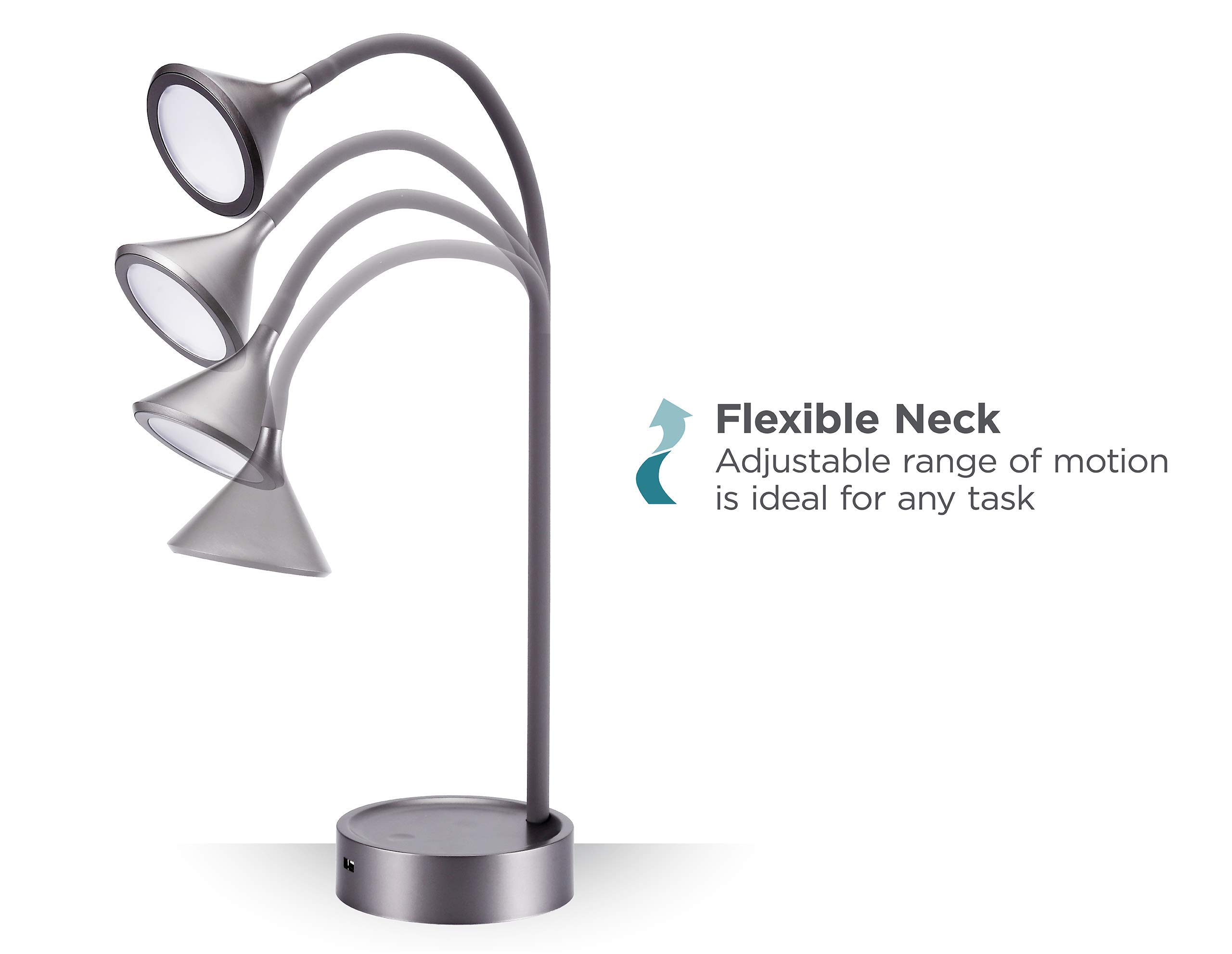 Black and Decker Office VLED1812GRAY-BD Flexible Gooseneck USB Charging Port LED Desk Lamp, Dimmable, Gray