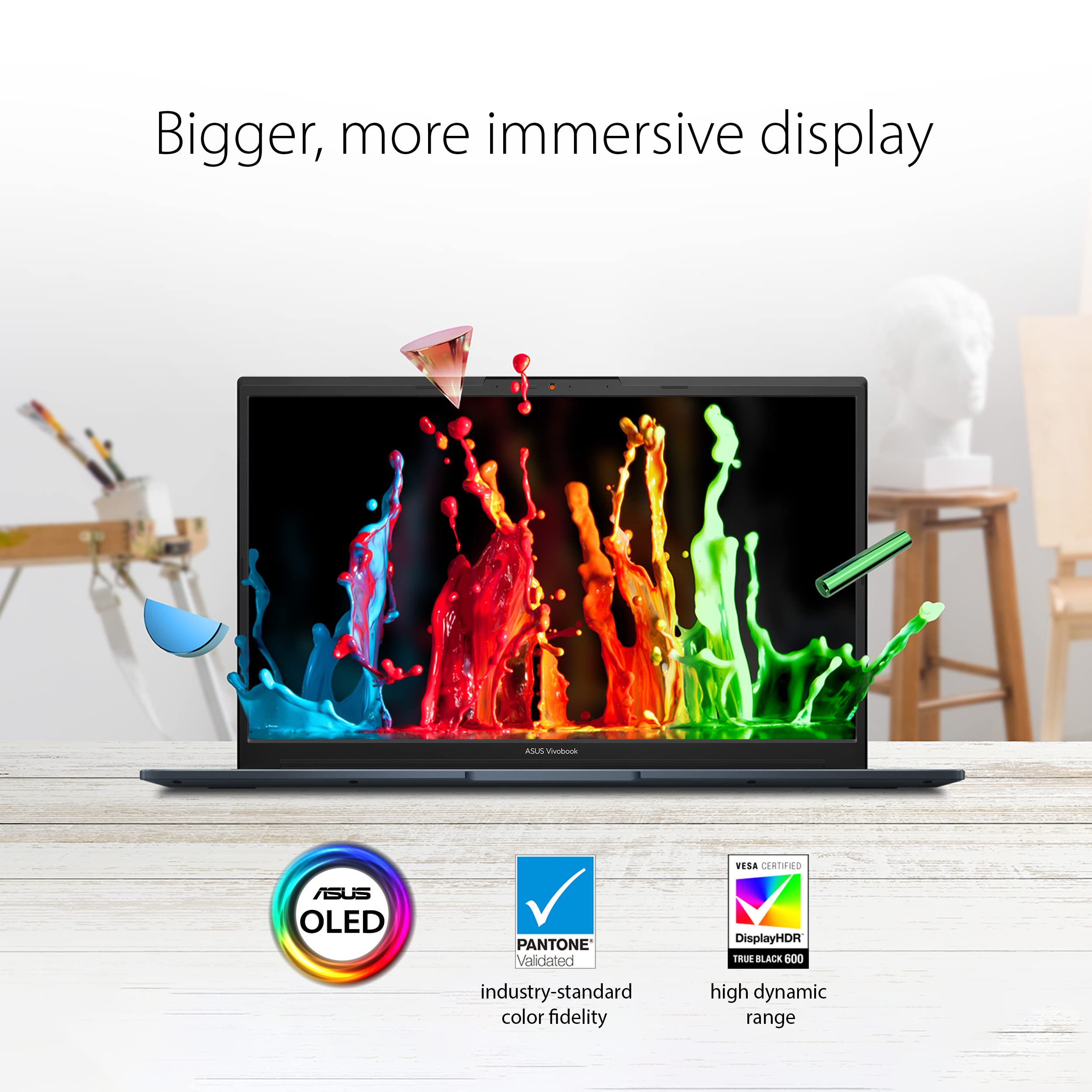 ASUS Vivobook Pro 15 OLED Laptop, 15.6” 2.8K OLED Display, AMD Ryzen 7 6800H Mobile CPU, NVIDIA GeForce RTX 3050 GPU, 16GB RAM, 512GB SSD, Windows 11 Home, Quiet Blue, M6500RC-DB71