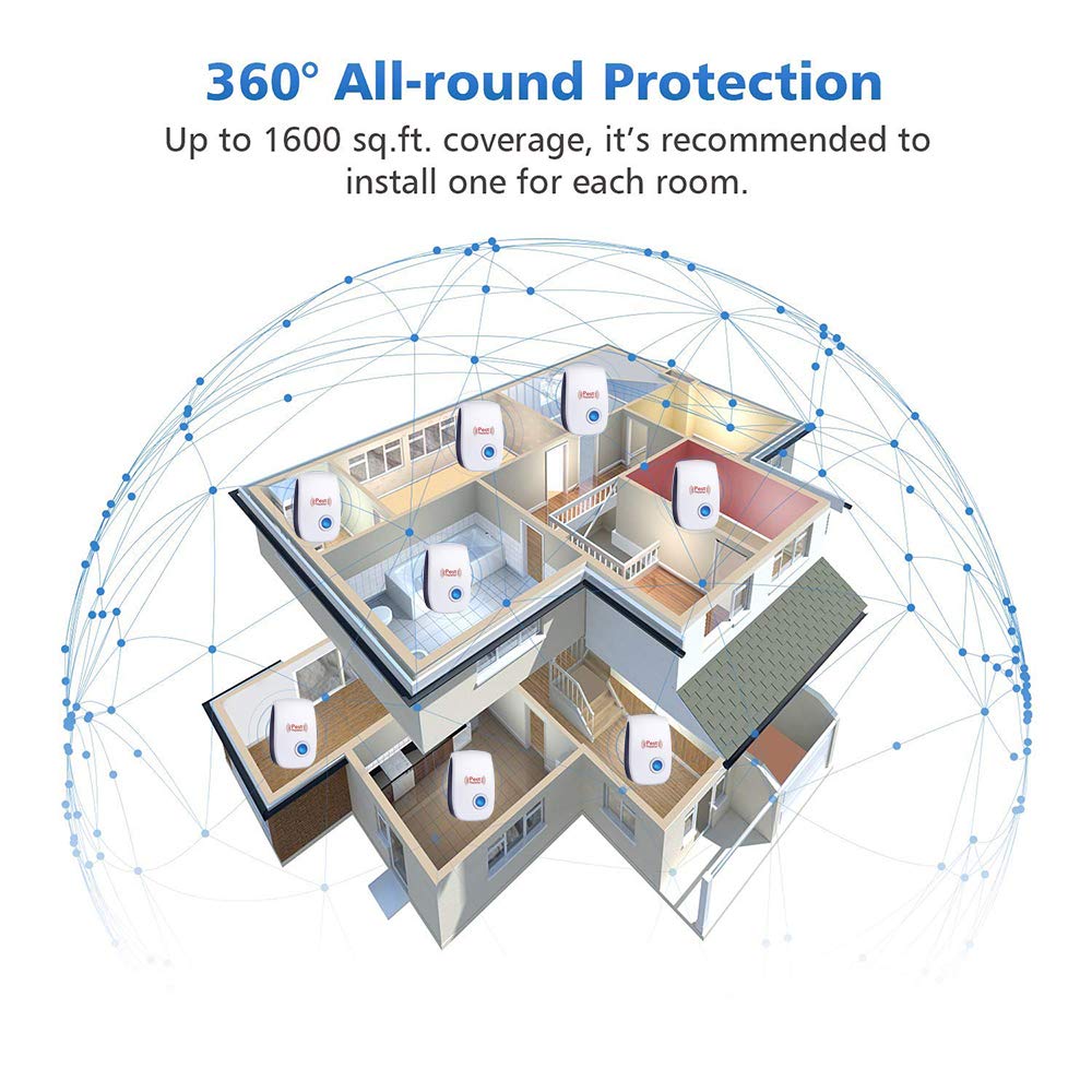 (6 Pack) Ultrasonic Pest Repeller, Electronic Plug in Sonic Repellent pest Control for Insects Roaches Ant Mice Bugs Mouse Rodents Mosquitoes Spiders, Home, Office, Warehouse, Hotel