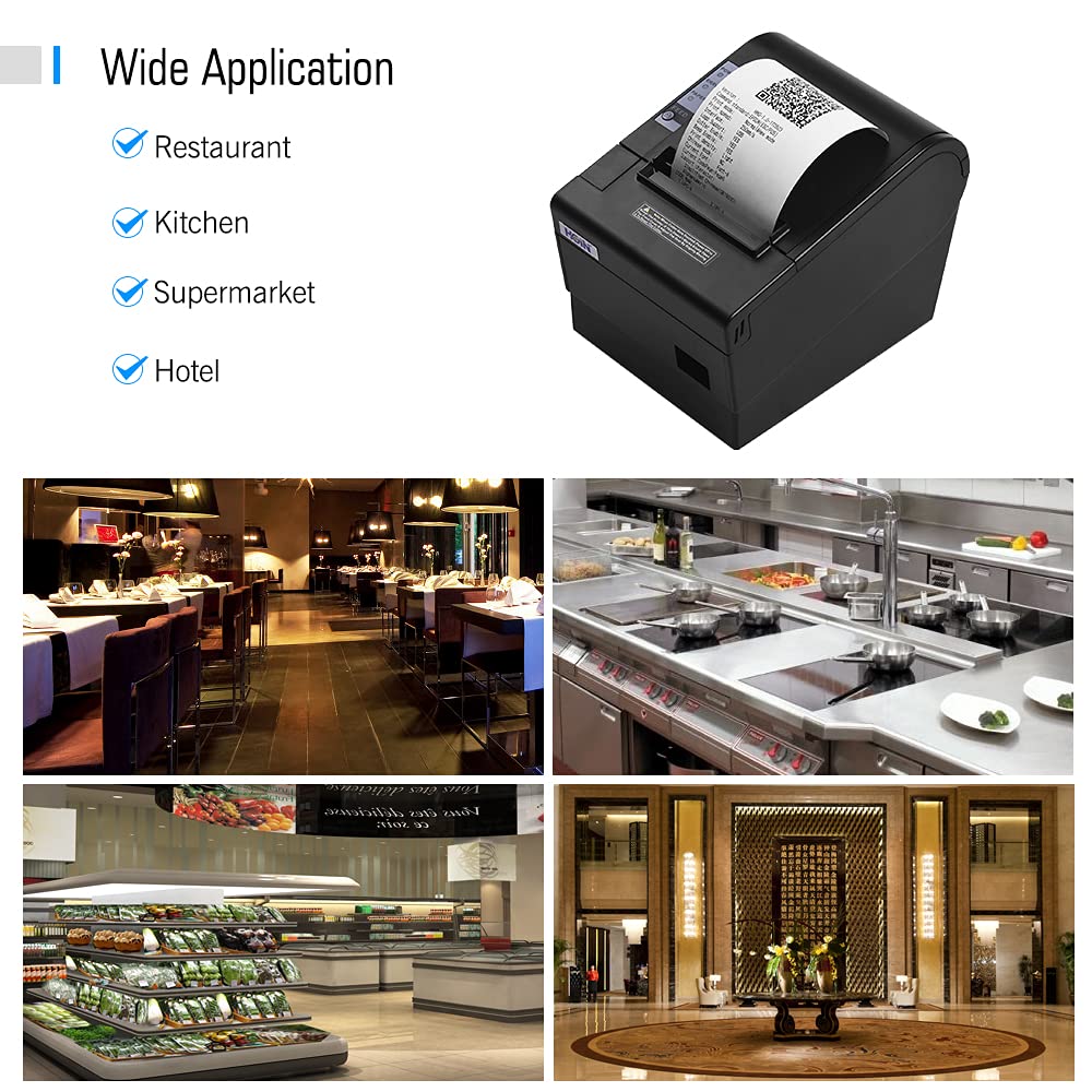 Jabey Thermal Printer,80mm USB Thermal Receipt POS Printer Auto Cutter High Speed Printer Clear Printing Compatible with ESC/POS Print Commands for Supermarket Store Home Business