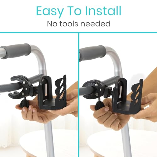 Vive Wheelchair Cup Holder (XL) - Universal, Adjustable, Clip On Accessory for Rolling Walker, Rollator, Electric Mobility Scooter, Stroller, Bike & Chair - Water Bottle Attachment for Seniors & Adult