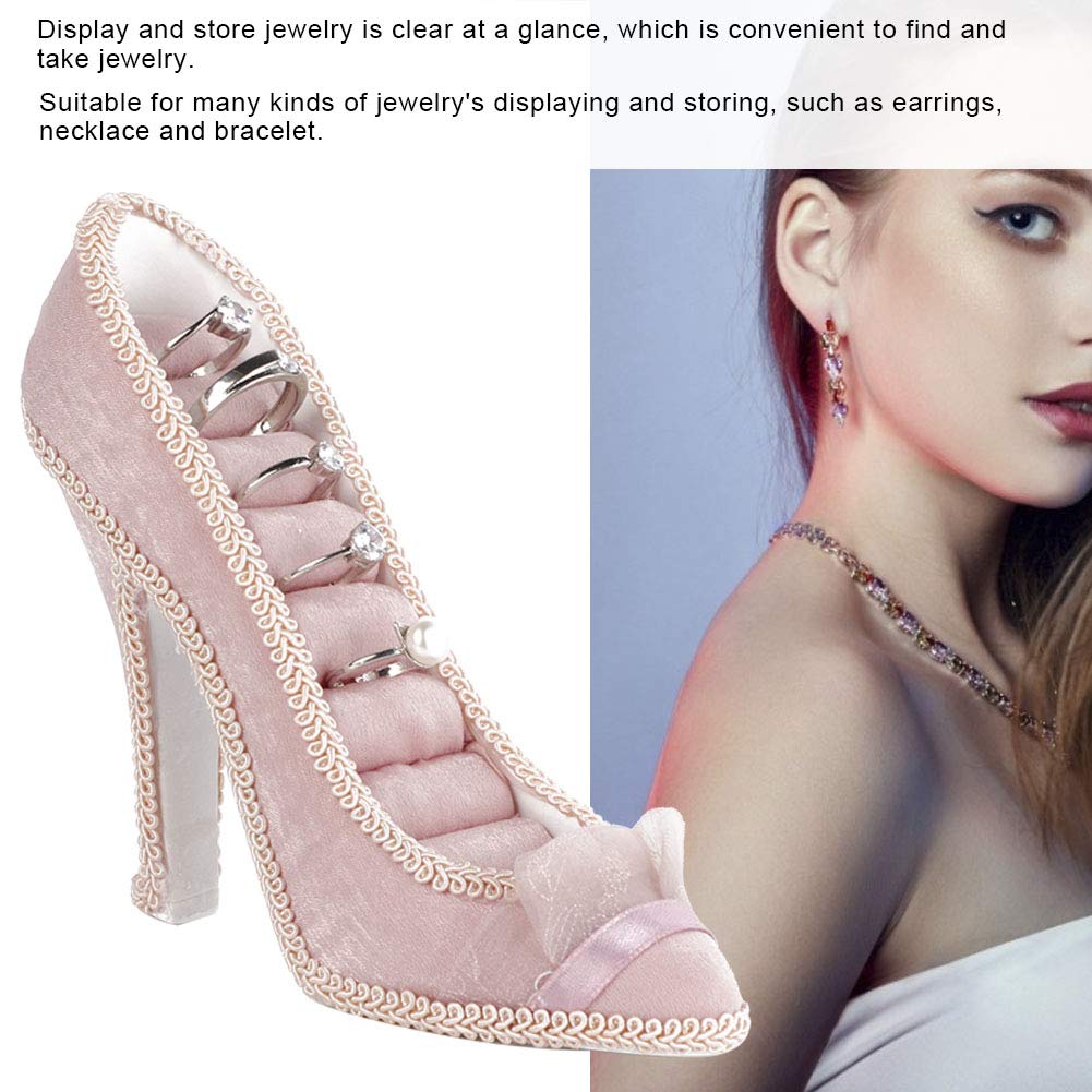 Fashion Jewelry Display Stand, Sparkle Silver High Heel Ring Holder, Jewelry Rack, Model Dress High-heeled Shoes Earring Necklace Ring Jewelry Holder Stand Display for Girls Bridal Gift(04)