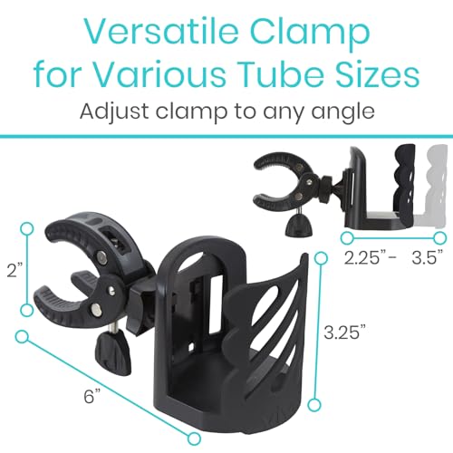 Vive Wheelchair Cup Holder (XL) - Universal, Adjustable, Clip On Accessory for Rolling Walker, Rollator, Electric Mobility Scooter, Stroller, Bike & Chair - Water Bottle Attachment for Seniors & Adult