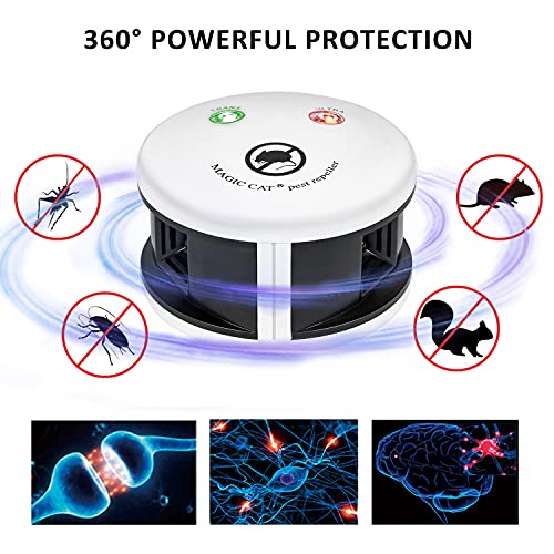 MAGIC CAT Rodent Repellent, Ultrasonic 3-in-1 Pest Repeller Mouse Blocker Rat Deterrent Get Rid of Mice with Ultrasound Pressure Wave, Squirrel Repellent Humane Pest Control for Indoor Use (White)