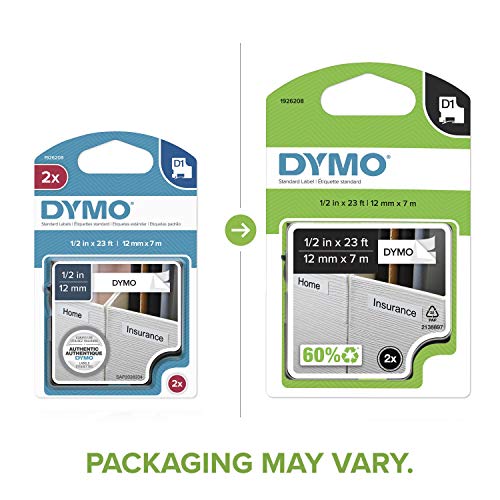 DYMO Label Maker | LabelManager 280 Rechargeable Portable Label Maker, Easy-to-Use, One-Touch Smart Keys & Standard D1 Self-Adhesive Polyester Tape for Label Makers, 1/2-inch, 2-Pack (1926208)