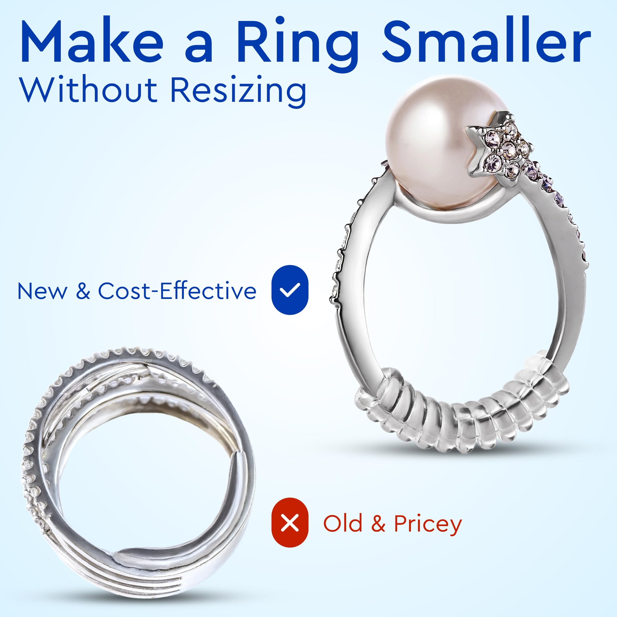 5 STARS UNITED Ring Sizer Adjuster for Loose Rings - 12 Pack, 2 Sizes for Different Band Widths β Silicone Ring Size Adjuster - Invisible Ring Guards for Women and Men