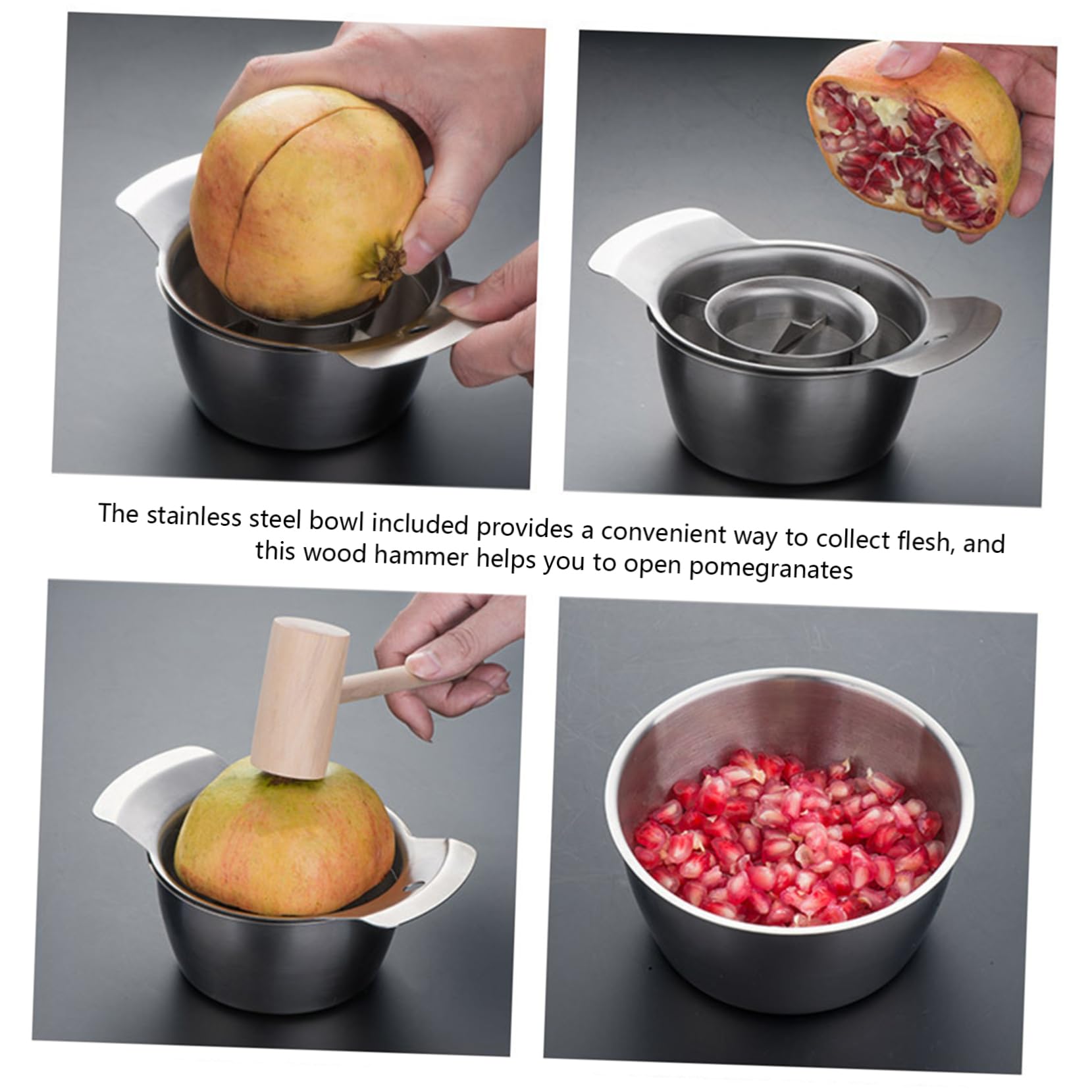 UPKOCH Pomegranate Peeler Pomegranate Arils Removal Tool Pomegranate Deseeder Peeling Tool Fruit Pomegranate Juicer with Bowl and Wooden Hammer