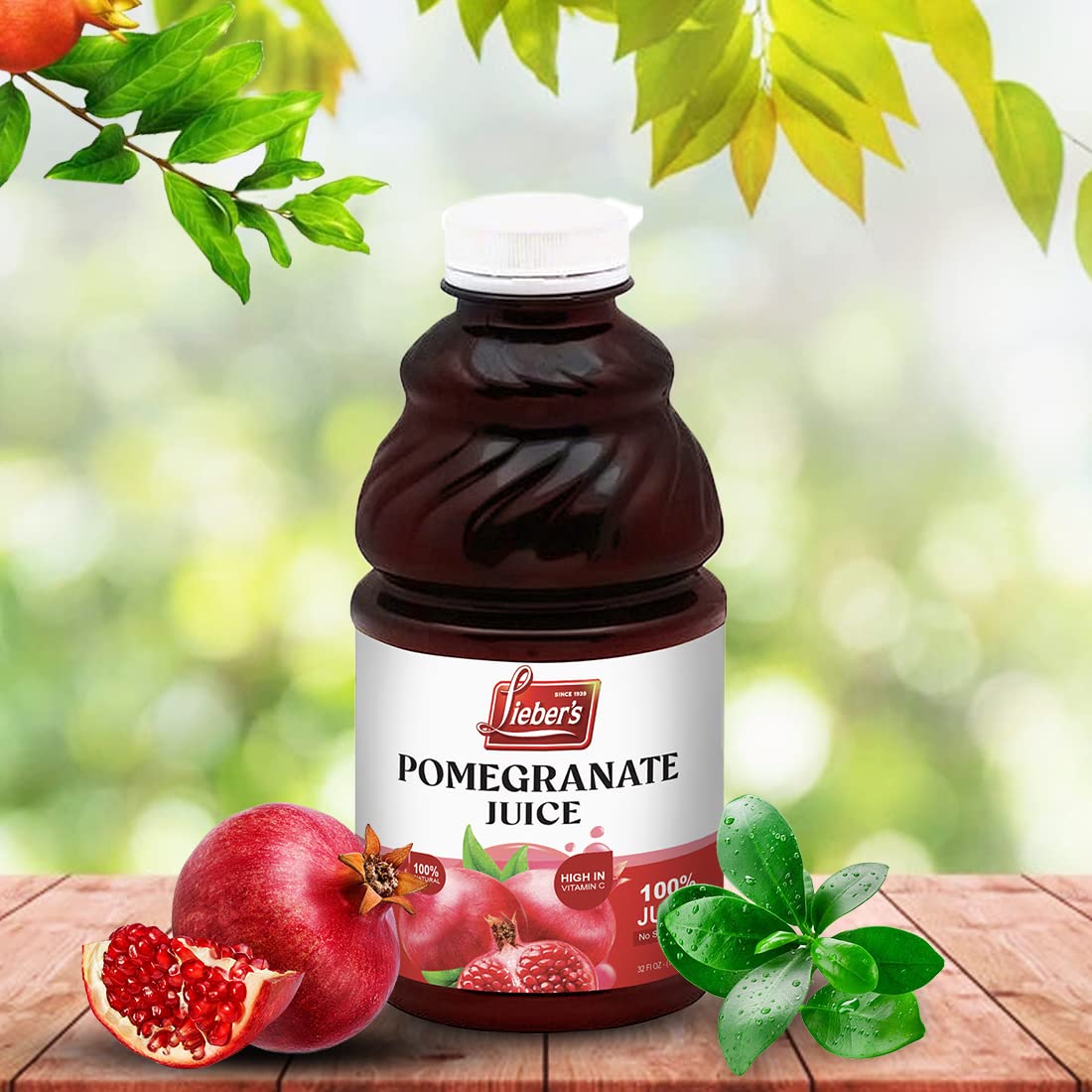 Lieber’s Pomegranate Juice – 32fl oz Pure and Natural Pomegranate Fruit Juice – No Added Sugar or Preservatives – Natural Juice Rich in Vitamin C and Antioxidants – Refreshing and Tasty