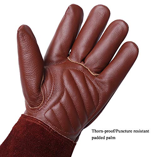 Alomidds Gardening Gloves for Women/Men Rose Pruning Thorn & Cut Proof Long Elbow Durable Cowhide Leather Gardening Gloves for Pruning Cacti Rose and Thorny Bushes (M, BROWN)