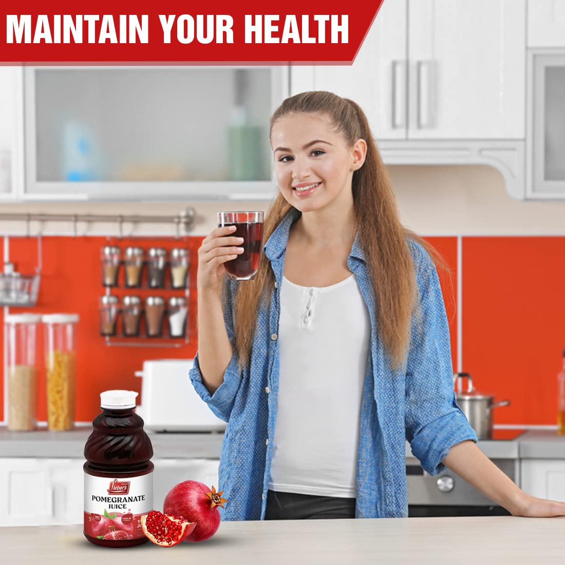 Lieber’s Pomegranate Juice – 32fl oz Pure and Natural Pomegranate Fruit Juice – No Added Sugar or Preservatives – Natural Juice Rich in Vitamin C and Antioxidants – Refreshing and Tasty