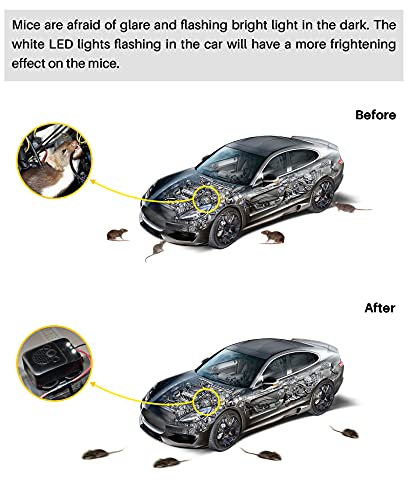 Under Hood Rodent Repeller, Professional Mouse Repellent, Ultrasonic 12V Car Pest Repeller Squirrels, Pack Rat Deterrent for Cars Trucks RV Engine Bay Warehouse Attic with Evictor Strobe Light 2 Pack