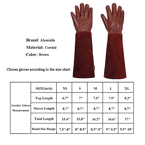 Alomidds Gardening Gloves for Women/Men Rose Pruning Thorn & Cut Proof Long Elbow Durable Cowhide Leather Gardening Gloves for Pruning Cacti Rose and Thorny Bushes (M, BROWN)