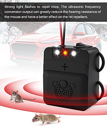Under Hood Rodent Repeller, Professional Mouse Repellent, Ultrasonic 12V Car Pest Repeller Squirrels, Pack Rat Deterrent for Cars Trucks RV Engine Bay Warehouse Attic with Evictor Strobe Light 2 Pack
