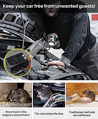 Under Hood Rodent Repeller, Professional Mouse Repellent, Ultrasonic 12V Car Pest Repeller Squirrels, Pack Rat Deterrent for Cars Trucks RV Engine Bay Warehouse Attic with Evictor Strobe Light 2 Pack