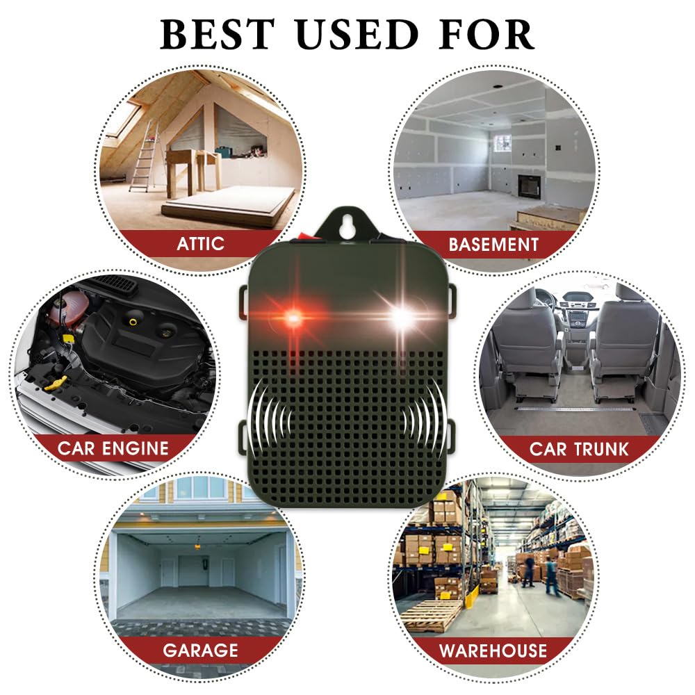 Glaobule Battery Operated Mouse Reducer Repellers Ultra Sonic Indoor Rat Deterrent Get Rid of Rodent Electronic Repeller Under Hood Attic Garage Home Pest Rodent Control Vehicle Protection, 2 Pack