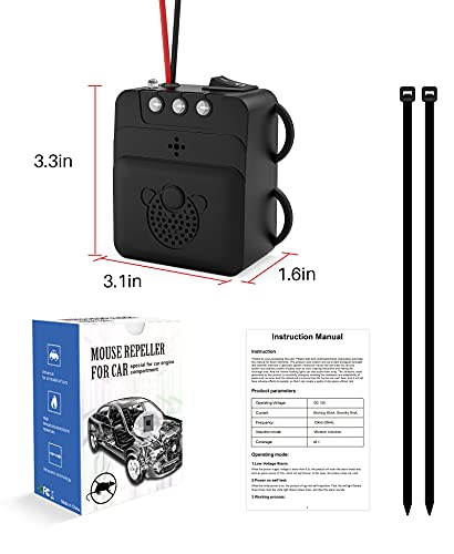Under Hood Rodent Repeller, Professional Mouse Repellent, Ultrasonic 12V Car Pest Repeller Squirrels, Pack Rat Deterrent for Cars Trucks RV Engine Bay Warehouse Attic with Evictor Strobe Light 2 Pack