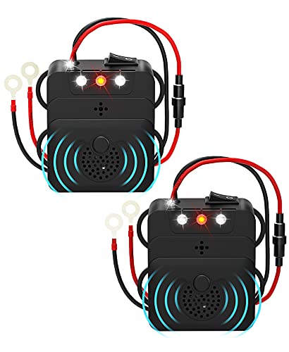 Under Hood Rodent Repeller, Professional Mouse Repellent, Ultrasonic 12V Car Pest Repeller Squirrels, Pack Rat Deterrent for Cars Trucks RV Engine Bay Warehouse Attic with Evictor Strobe Light 2 Pack