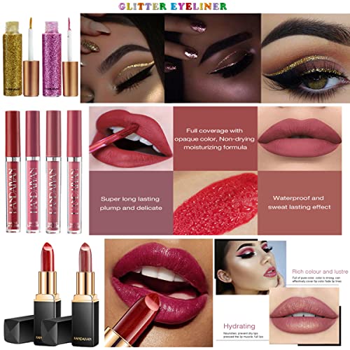 All in One Makeup Set Holiday Gift Box Essential Starter Bundle Include Eyeshadow Concealer Lipstick Lip Gloss Mascara Eyeliner Eyebrow Pencil Lip Balm Face Powder - Full Makeup Kit for Women