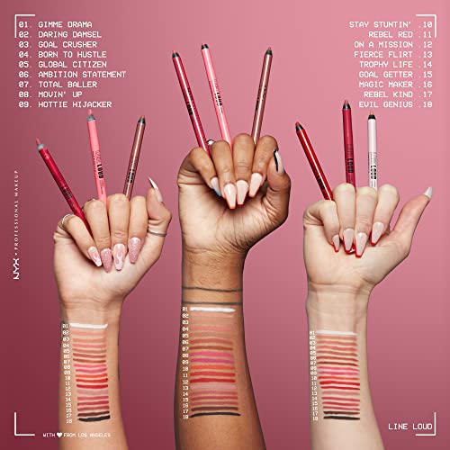 NYX PROFESSIONAL MAKEUP Line Loud Lip Liner, Longwear and Pigmented Lip Pencil with Jojoba Oil & Vitamin E - Evil Genius (Black)