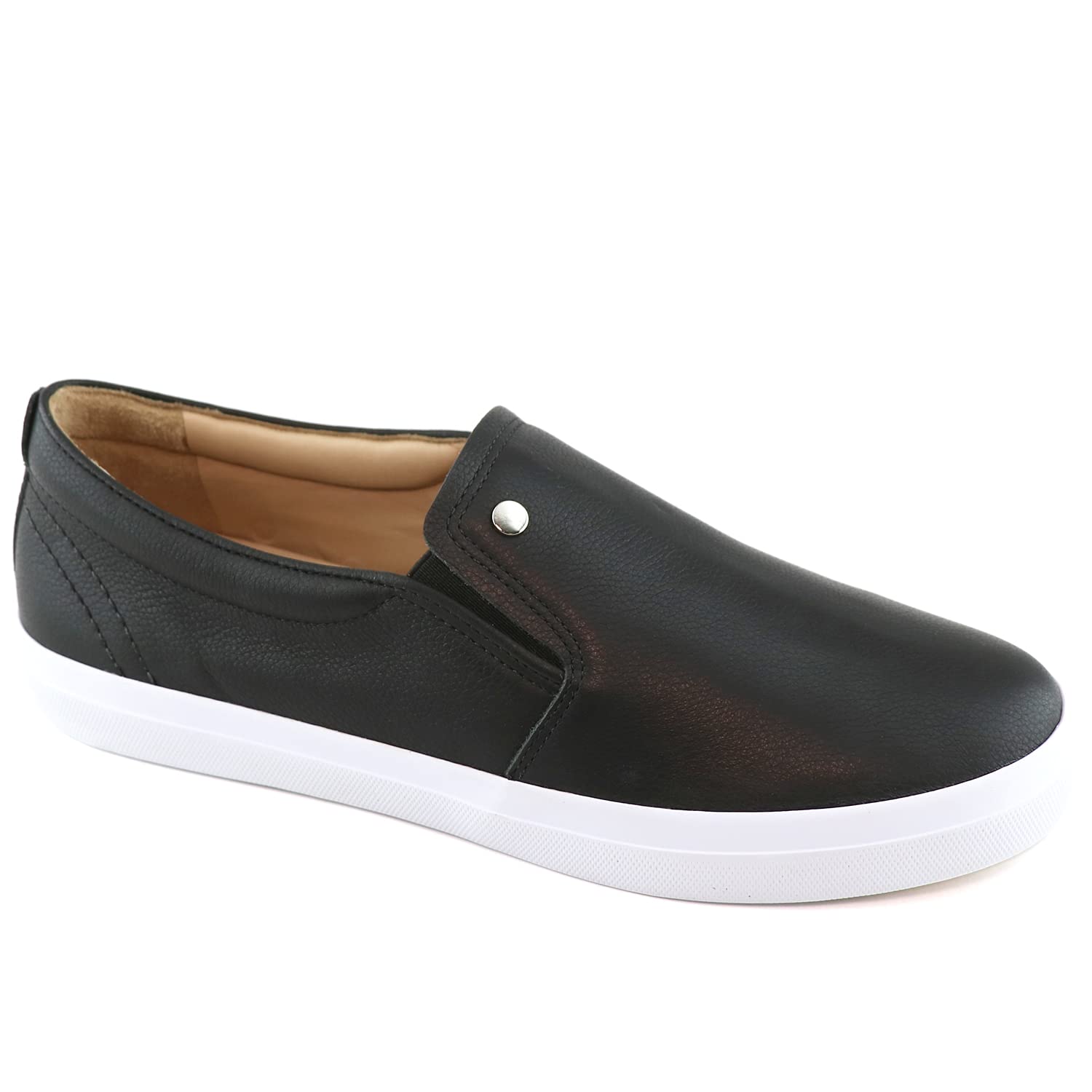 Marc Joseph New York Womens Casual Comfortable Genuine Leather Lightweight Low Top Fashion Slip-On Walking Sneaker Flat Shoes Black Napa Soft 9.5