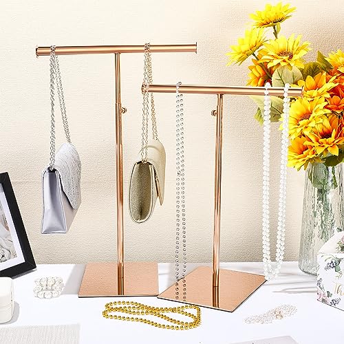 Leinuosen 4 Pcs Tabletop Purse Display Stand T Shaped Adjustable Height Purse Hanger Rack Stand Handbag Holder(Rose Gold)