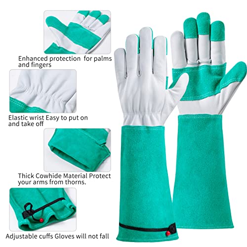 HODUP Gardening Gloves, Rose Pruning Gloves Thorn Proof, Long Cowleather Gauntlet Yard Work Gloves with Adjustable Cuffs