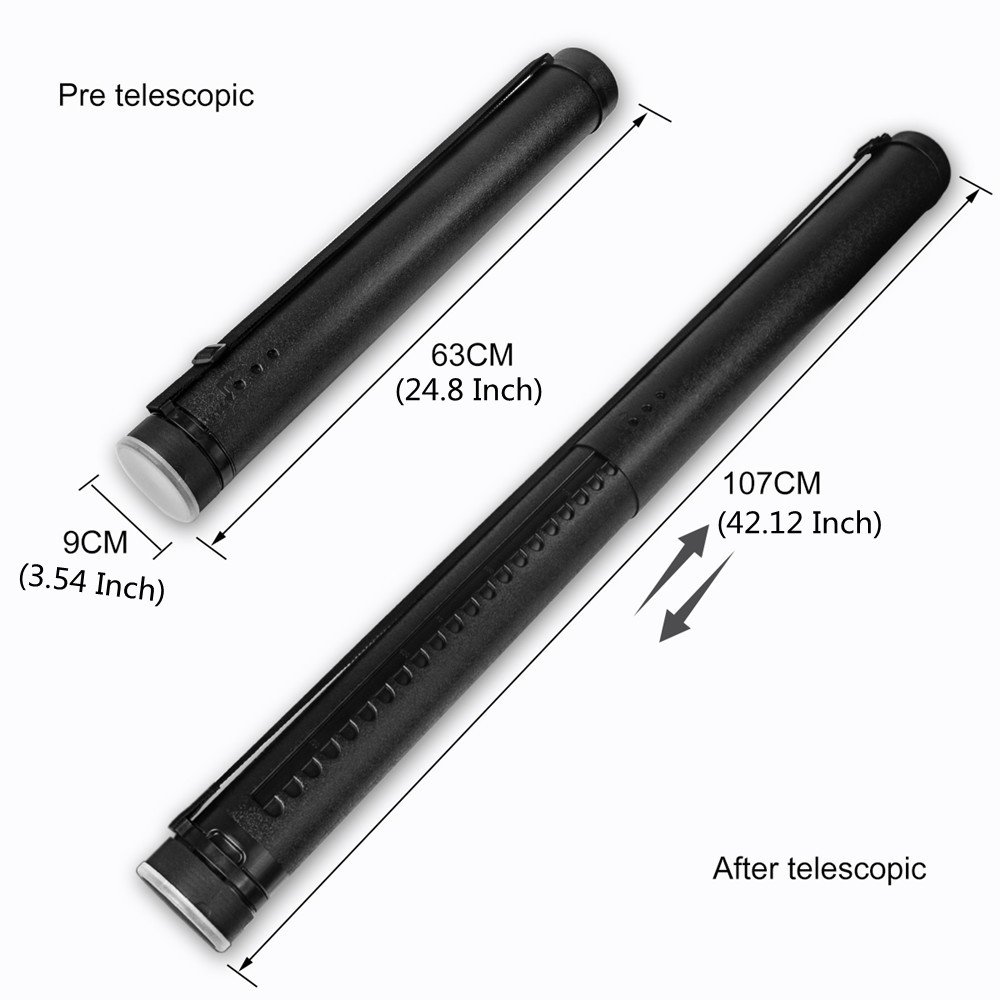 DEWEL Document Tube,Plastic Expanding Poster/Art/Document Storage Tube 24.5 to 40 inches Adjustable with Carrying Strap Waterproof and Light-Resistance Telescoping Carrying Case (Black-Medium Size)