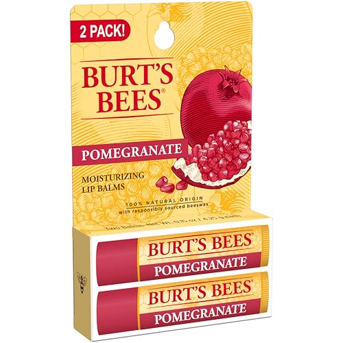 Burt's Bees Lip Balm - Pomegranate, Lip Moisturizer With Responsibly Sourced Beeswax, Tint-Free, Natural Origin Conditioning Treatment, 2 Tubes, 0.15 oz.
