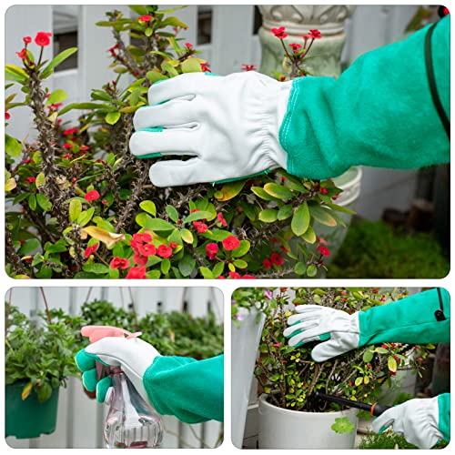 HODUP Gardening Gloves, Rose Pruning Gloves Thorn Proof, Long Cowleather Gauntlet Yard Work Gloves with Adjustable Cuffs
