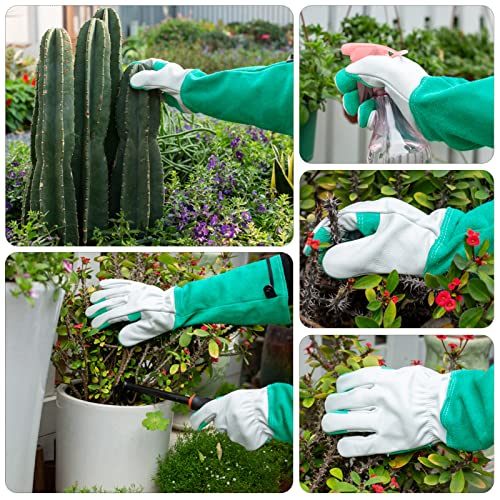 HODUP Gardening Gloves, Rose Pruning Gloves Thorn Proof, Long Cowleather Gauntlet Yard Work Gloves with Adjustable Cuffs