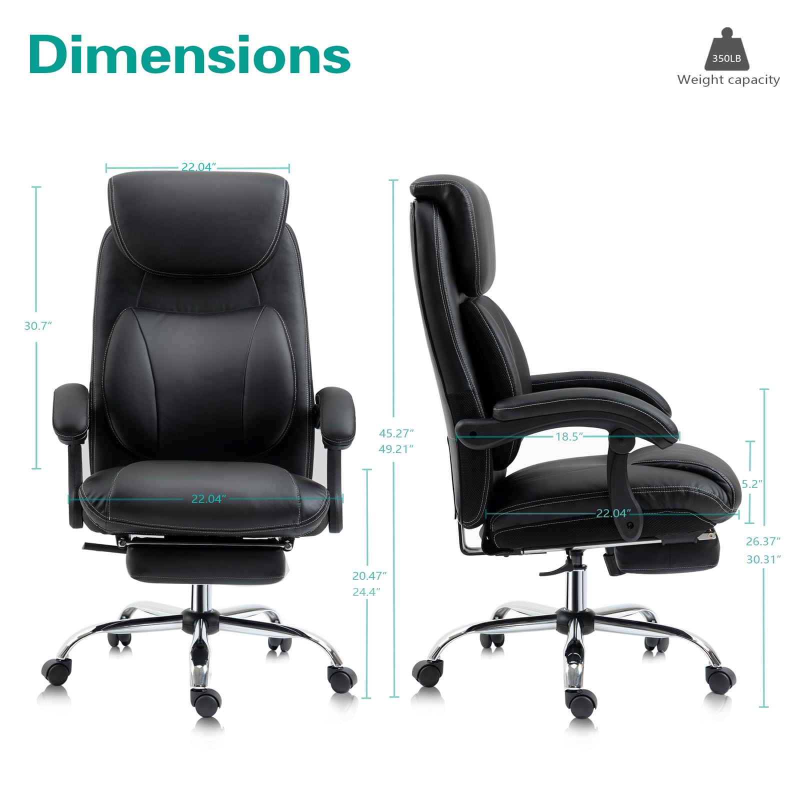 Massage Office Chair, Reclining Office Chair with Footrest, High-Back Massaging Office Chair, PU Leather Executive Swivel Computer Desk Chair with Height and Armrest Adjustable, 280 lb Capacity, Black