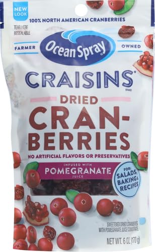 Ocean Spray® Craisins® Pomegranate, Dried Cranberries Infused with Pomegranate Juice, Dried Fruit, 6 Oz Pouch (Pack of 1)